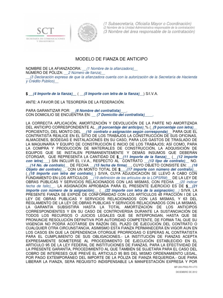 Modelo de Fianza de Anticipo | PDF | Información del gobierno | Instituciones sociales