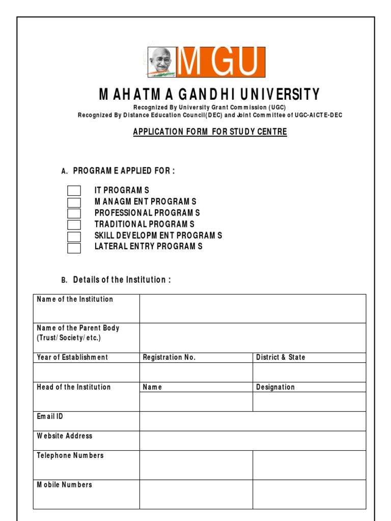 MGU Study Centre Form N | PDF | Fee | Government Information