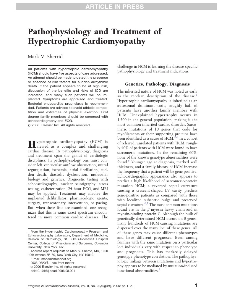 Pathophysiology and Treatment of Hypertrophic Cardiomyopathy | PDF ...
