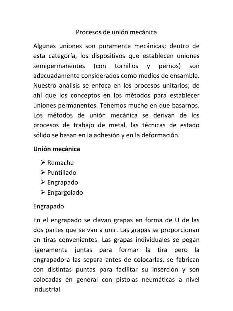 Procesos de Unión Mecánica | PDF