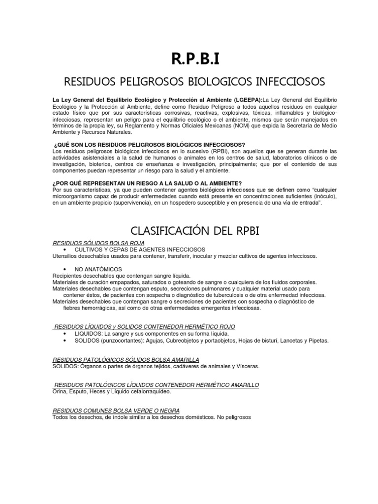 RPBI | PDF | Infección | Residuos