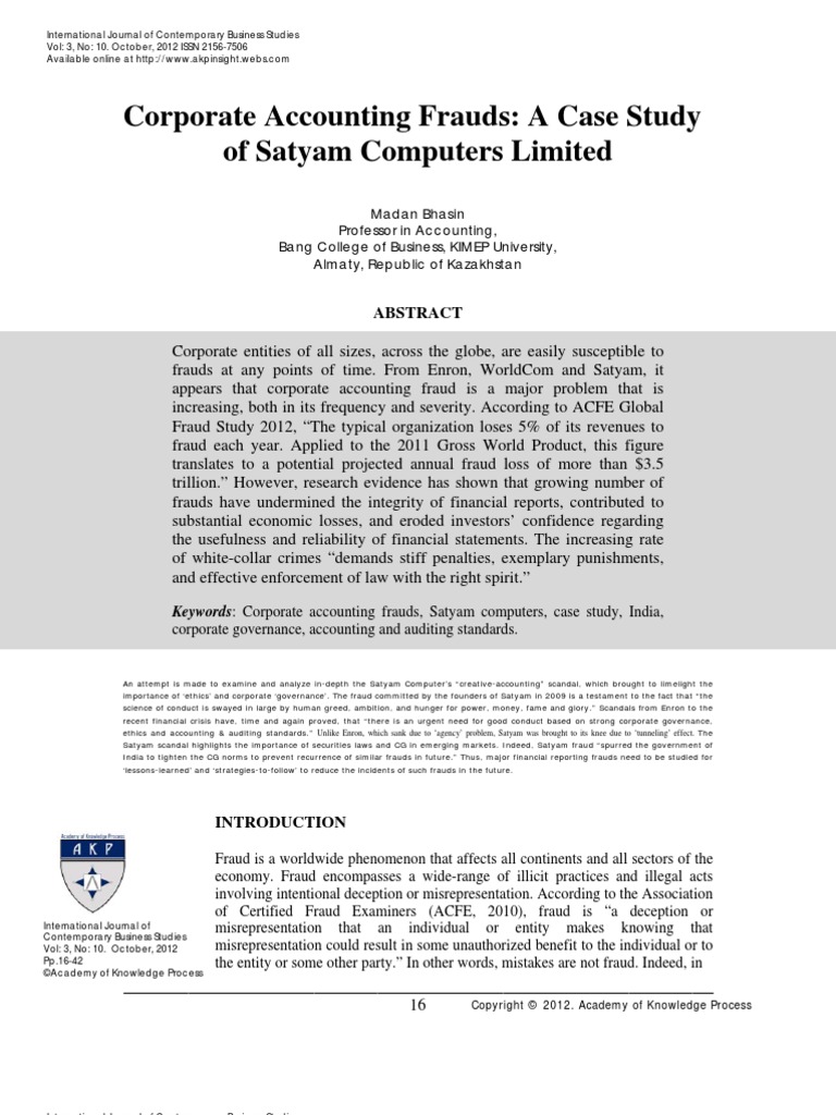 Satyam Computer Fraud Case Study | PDF | Fraud | Financial Audit