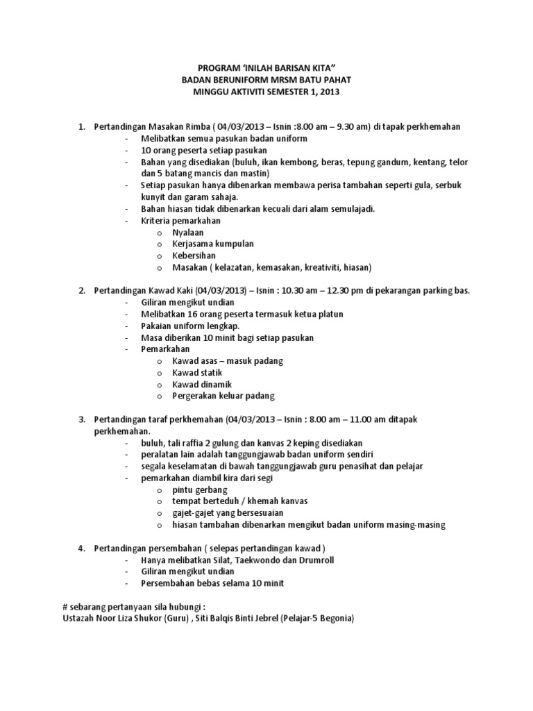 PROGRAM Minggu Aktiviti Badan Uniform | PDF