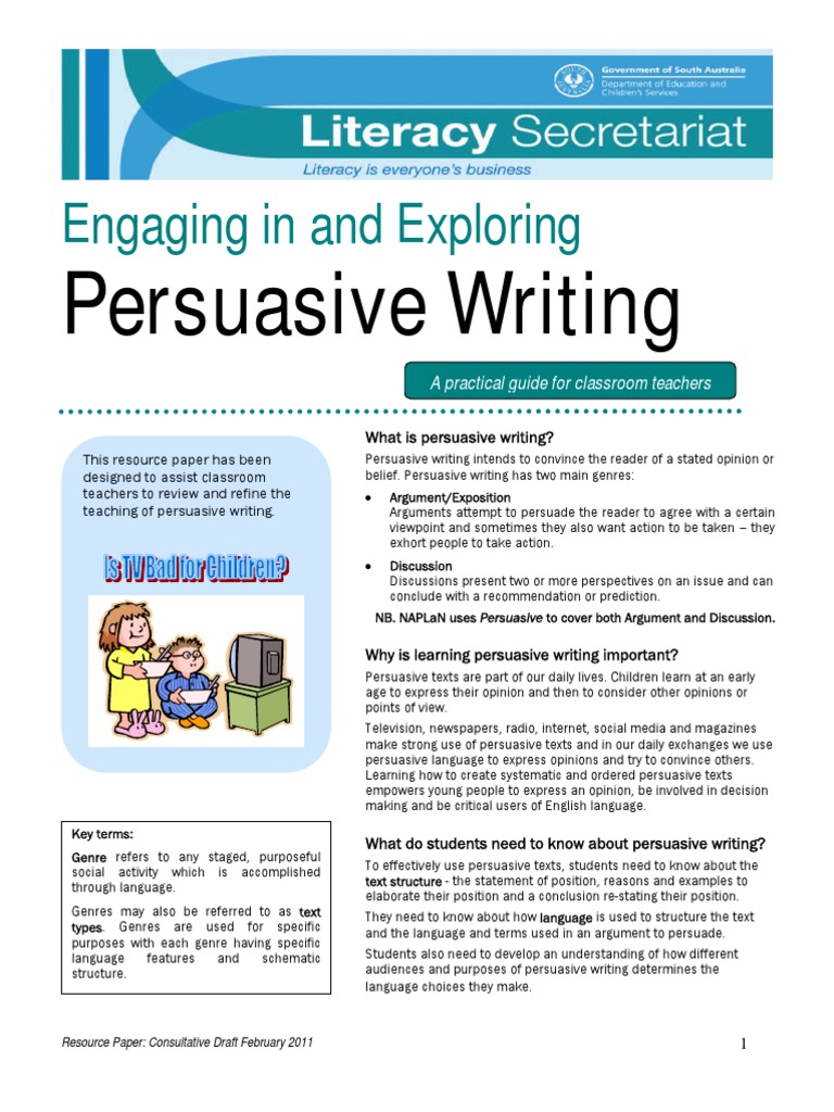 Engaging in and Exploring: Persuasive Writing A | PDF | Persuasion ...