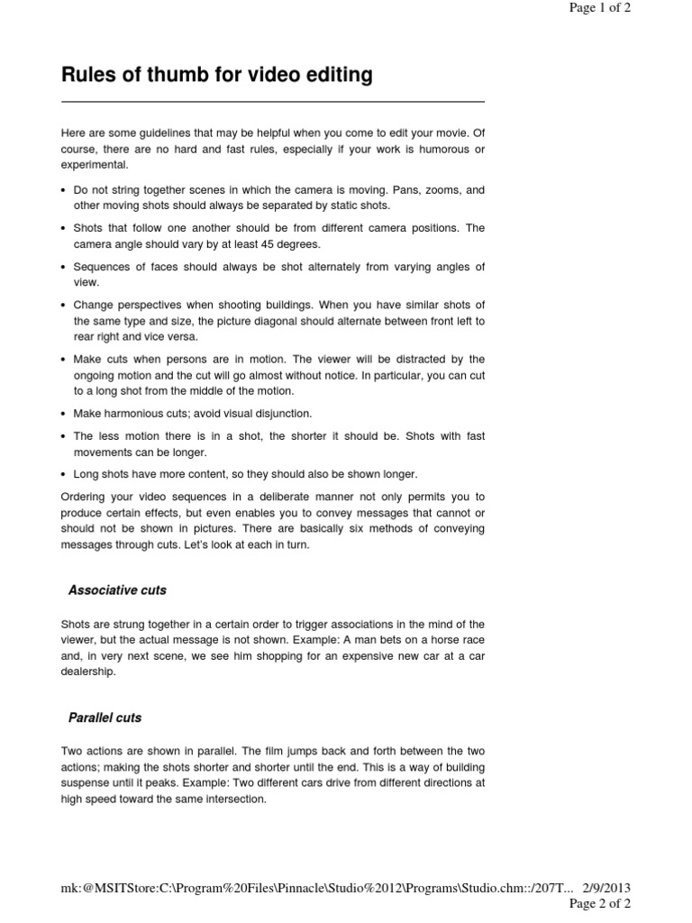 Rules of Thumb For Video Editing | PDF | Camera | Leisure