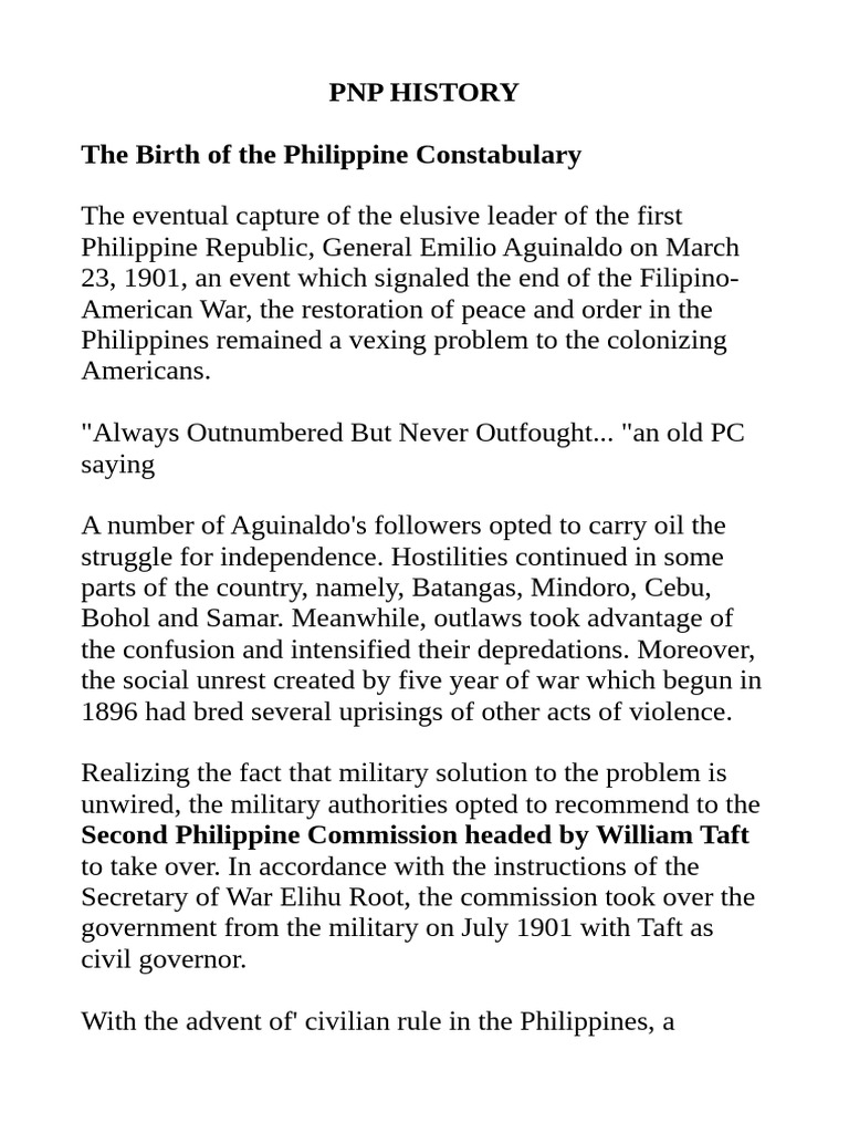 PNP History The Birth of The Philippine Constabulary | PDF | Social ...