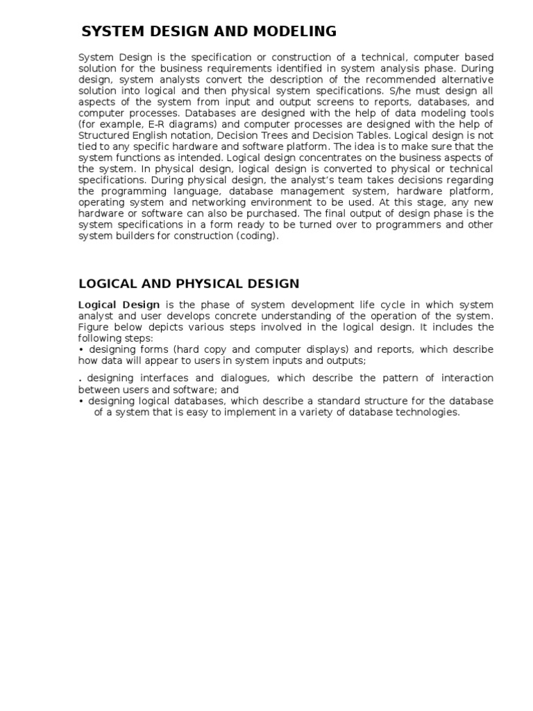 System Design and Modeling Overview | PDF | Systems Design | Databases