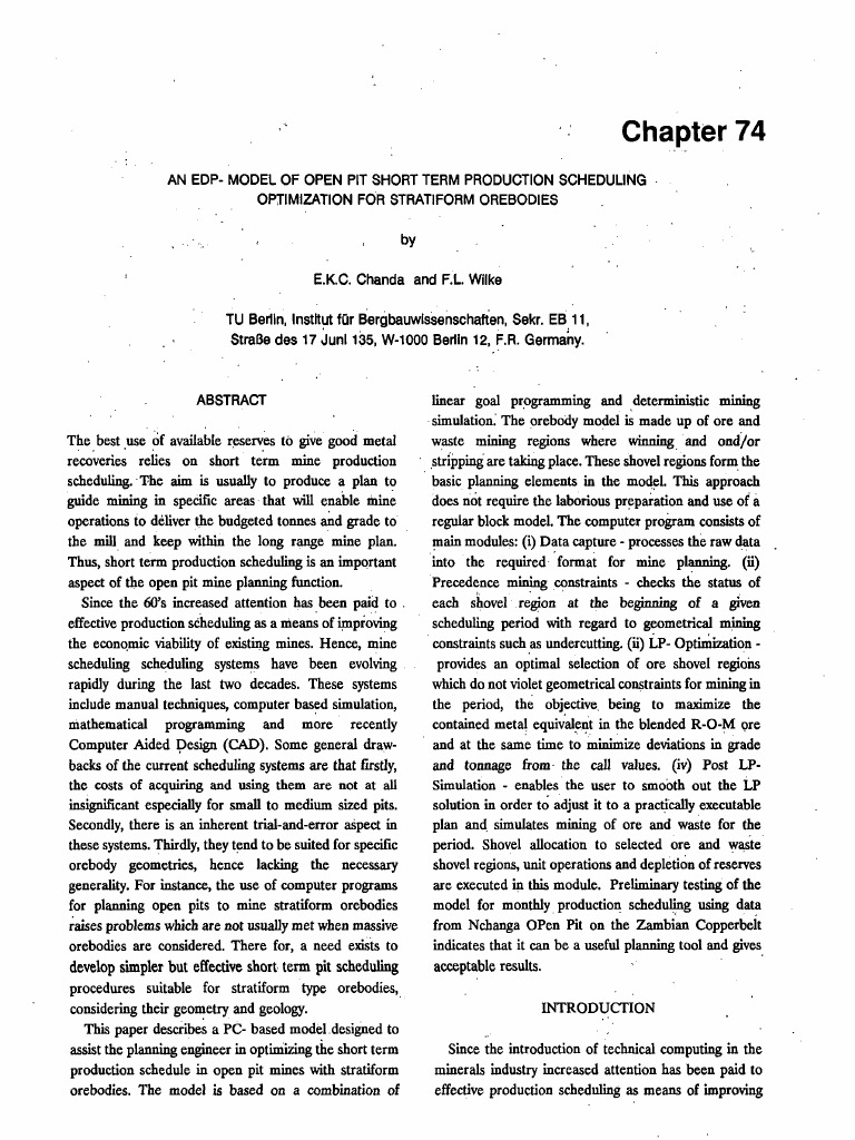 An EDP-Model of Open Pit Short Term Production Scheduling Optimization For Stratiform Orebodies ...