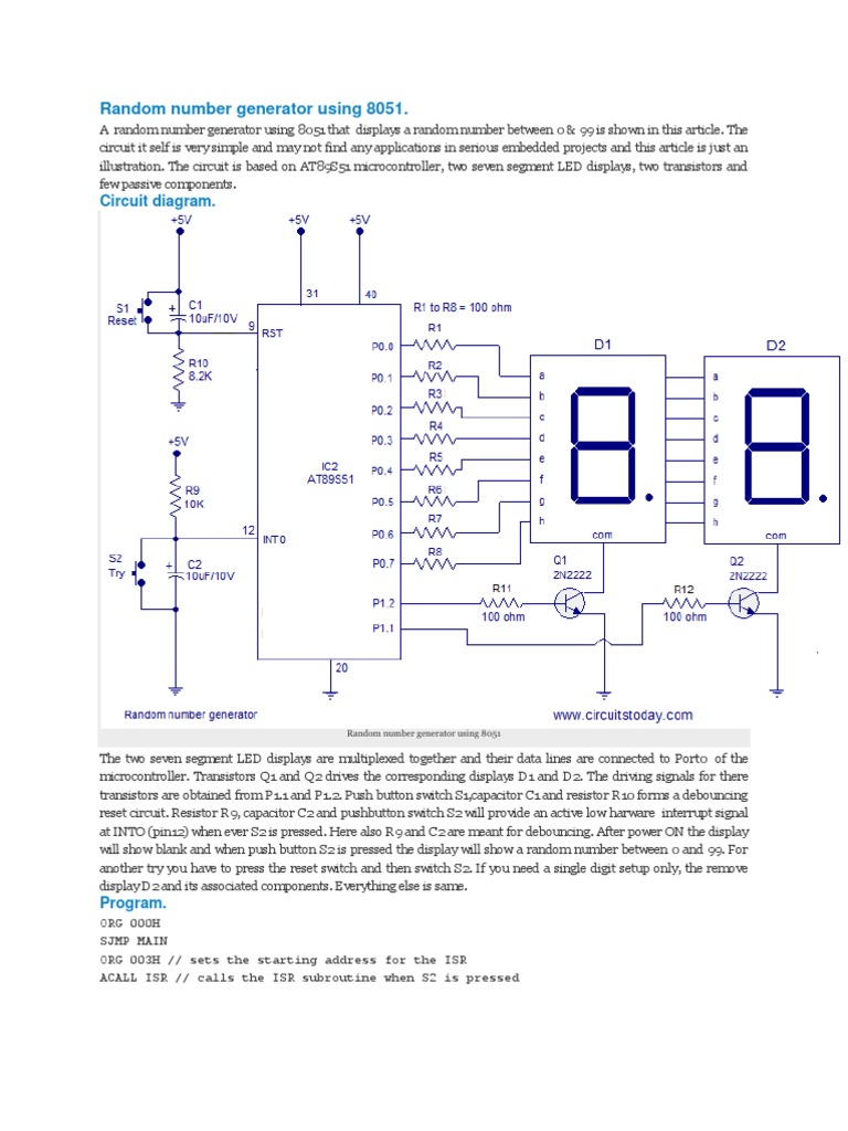 8051 Random Number Generator Circuit | PDF | Subroutine | Electromagnetism