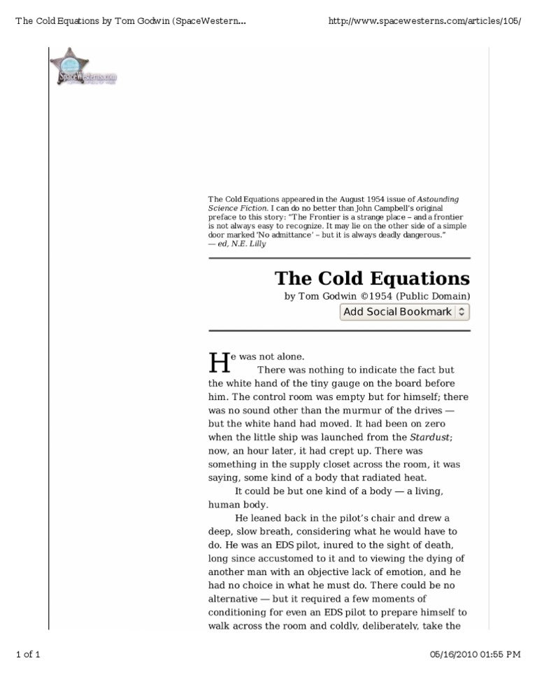 The Cold Equations by Tom Godwin SpaceWesterns Com | PDF