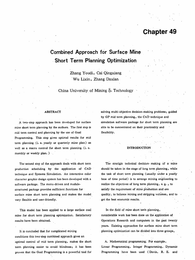 A Two-Step Combined Approach for Surface Mine Short Term Planning Optimization Using Goal ...
