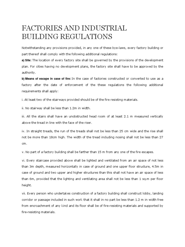 Factories and Industrial Building Regulations | Download Free PDF ...