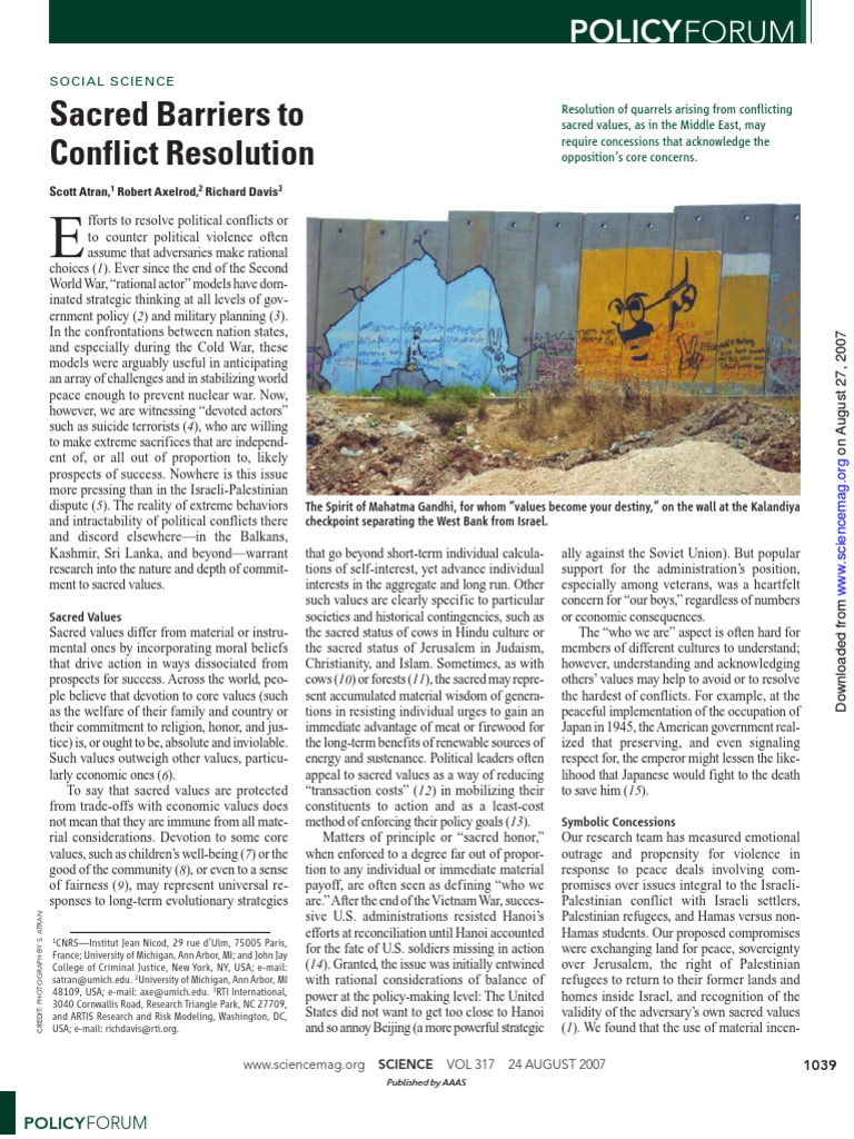 Sacred Barriers To Conflict Resolution | PDF | Palestine Liberation ...