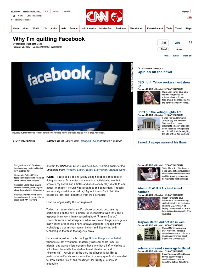 Why I'm Quitting Facebook - CNN | PDF | Facebook | Twitter