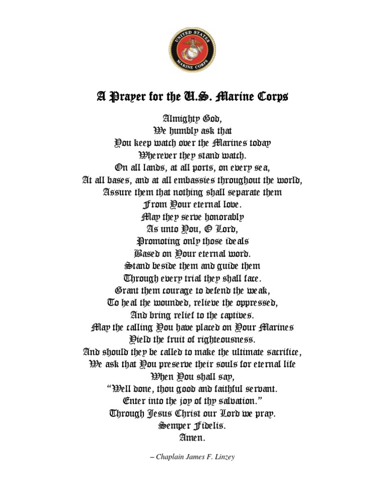 A Prayer for the US Marine Corps by James F. Linzey (Military Bible ...