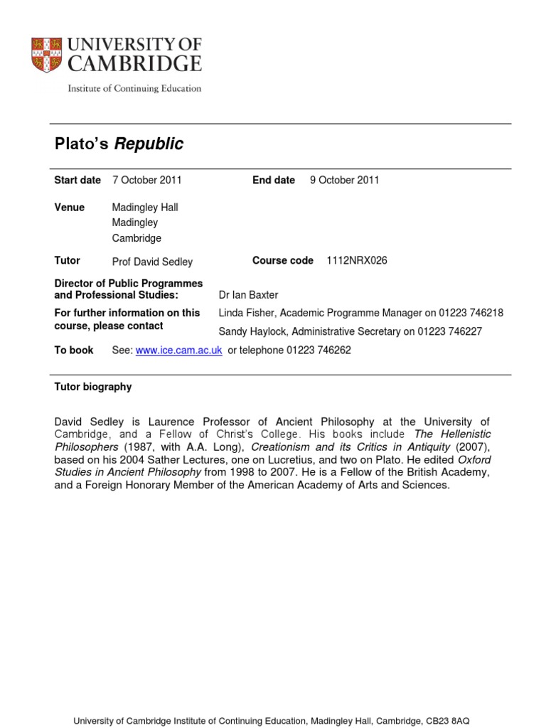 Plato's Republic Weekend Course | PDF | Plato | Philosophical Theories