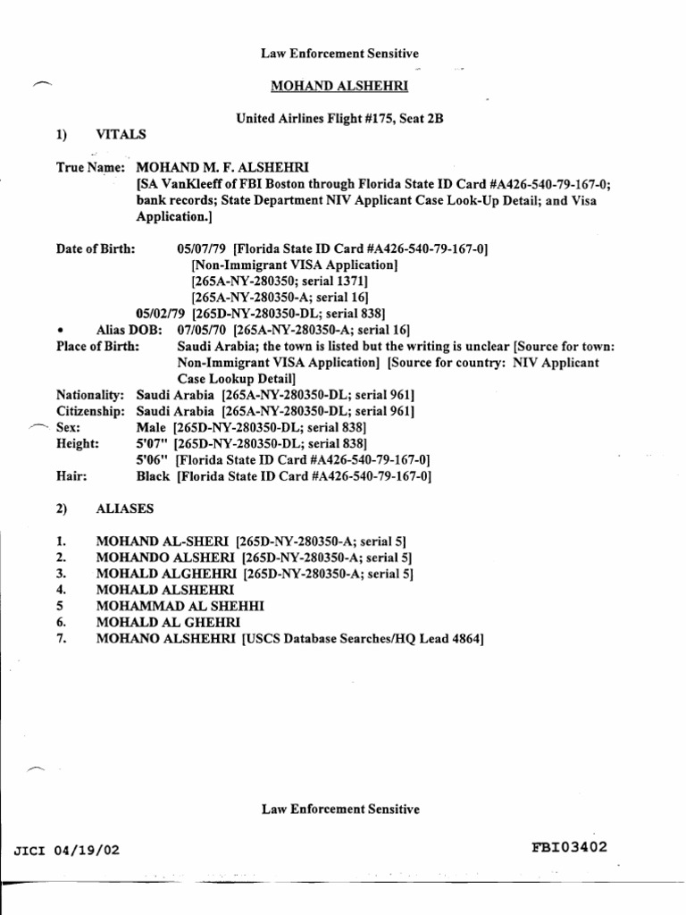 Fbi Summary About Alleged Flight 175 Hijacker Mohand Alshehri Pdf