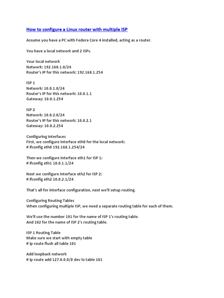 How To Configure A Linux Router With Multiple ISP | PDF | Router ...