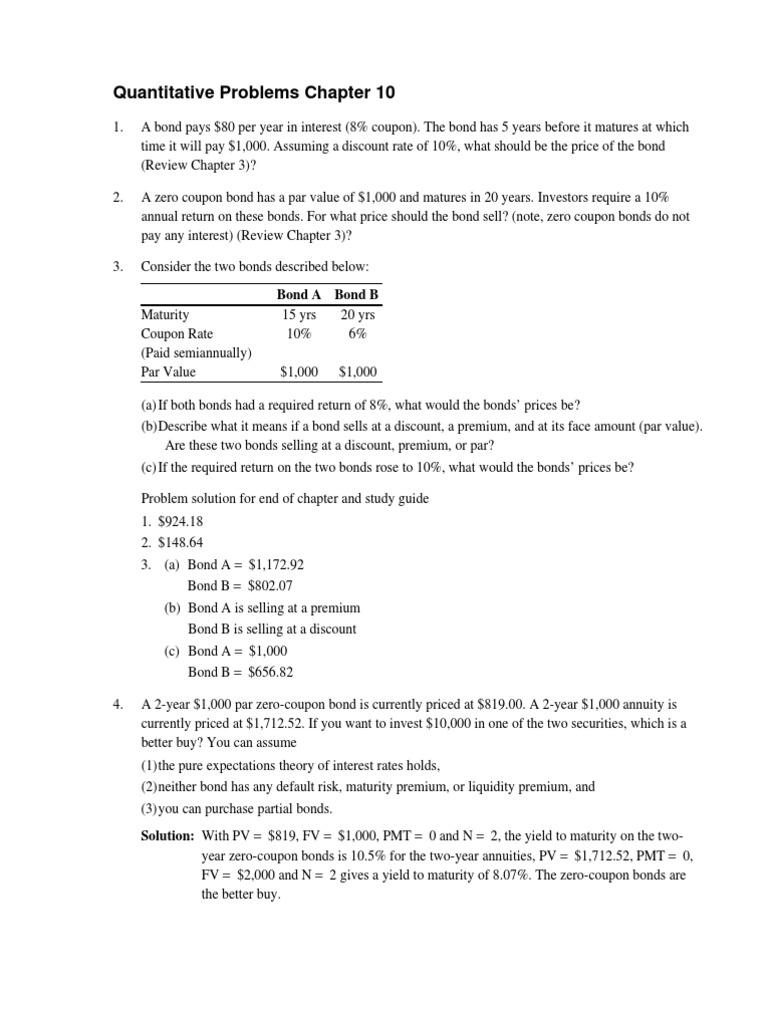 Quantitative Problems Chapter 10 | Bonds (Finance) | Yield (Finance) Quantitative Problems Chapter 10 | Bonds (Finance) | Yield (Finance)