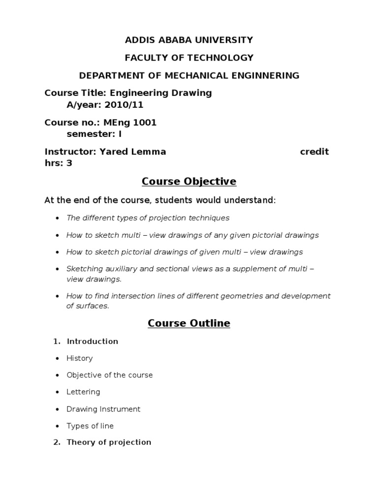 Course Outline Drawing | Technical Drawing | Space