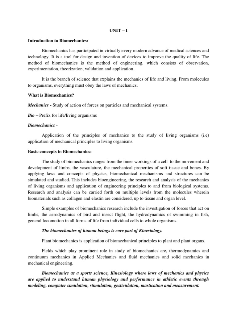 Biomechanics Notes | PDF | Biomechanics | Bone