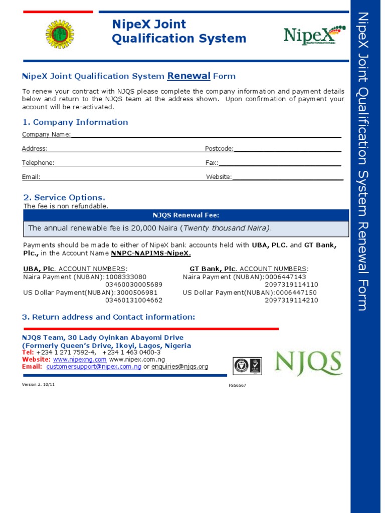 NipeX JQS Renewal Form v3 | PDF | Finance & Money Management
