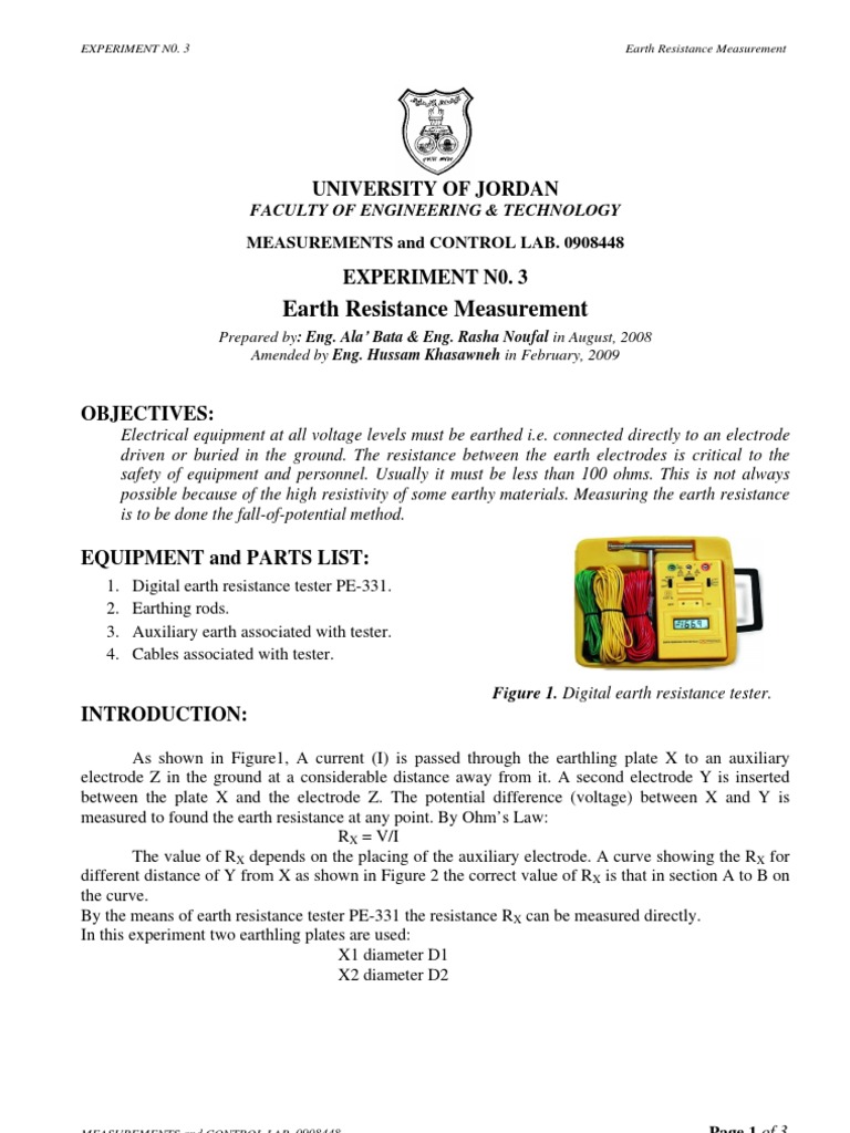 Exp3 Earth Resistance Measurement | PDF | Electrical Resistance And ...