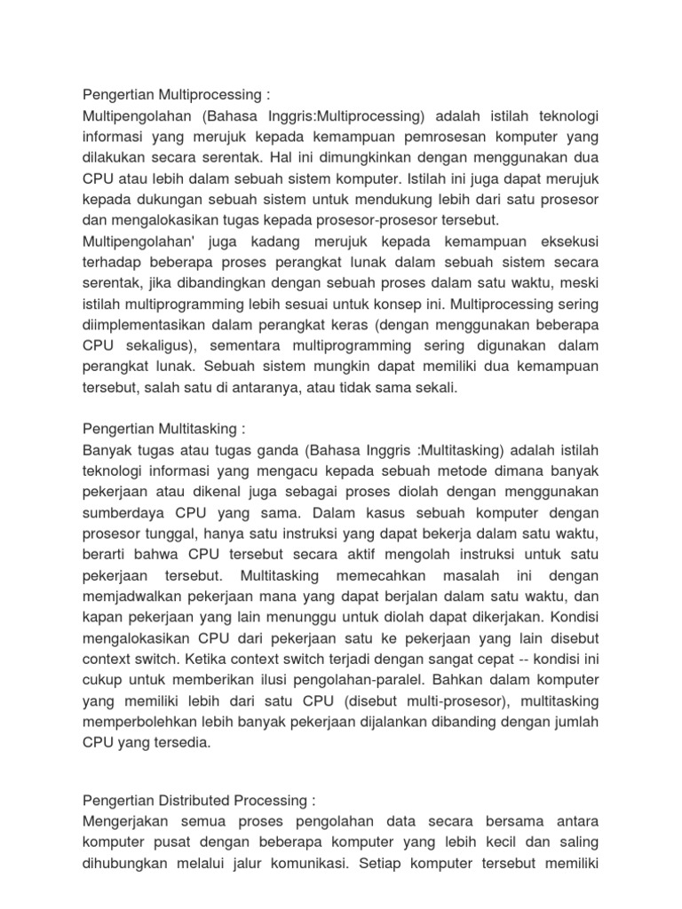Pengertian Multiprocessing | PDF