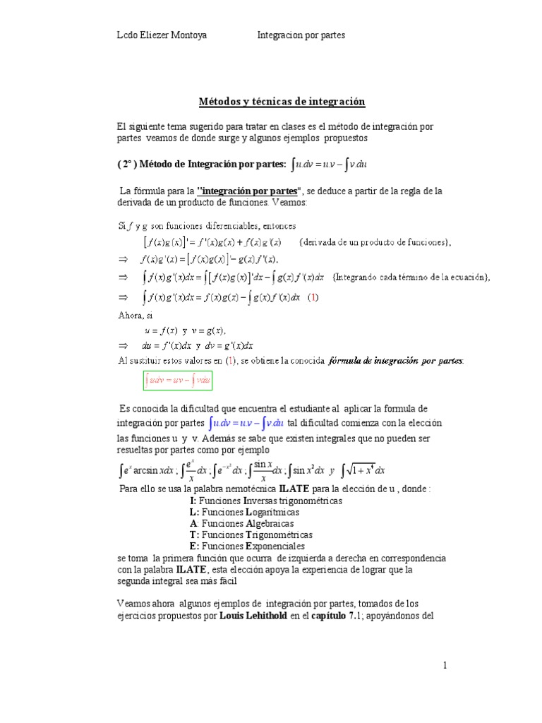 Integración por Partes y Método Tabular | PDF | Integral | Análisis