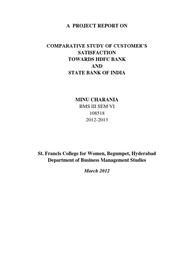 A Project Report On HDFC and Sbi | PDF | Reserve Bank Of India | Banks