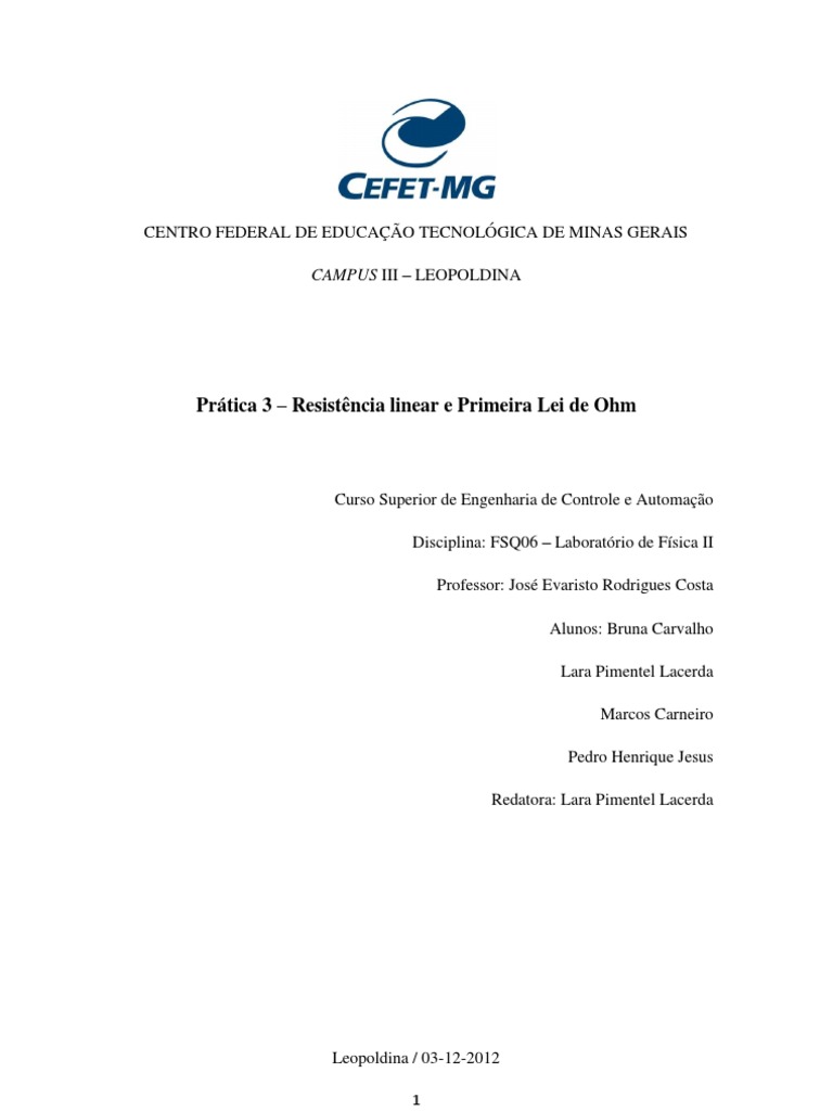 Resistência Linear e Lei de Ohm em Circuitos | PDF | Resistência ...