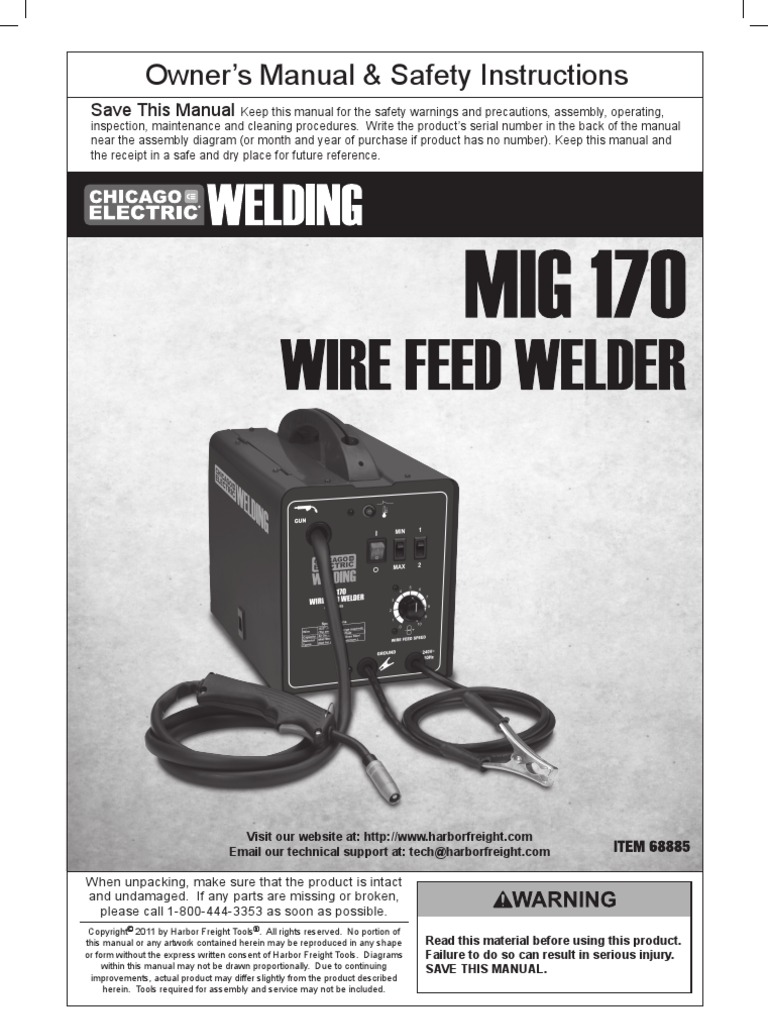 Chicago Electric 170 Amp Welder Manual | PDF | Welding | Construction