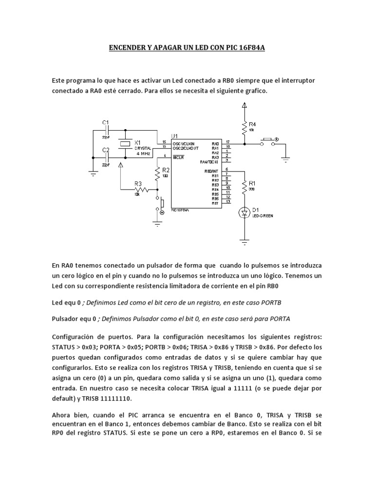Encender y Apagar Un Led Con Pic 16f84a | PDF | Poco | Informática