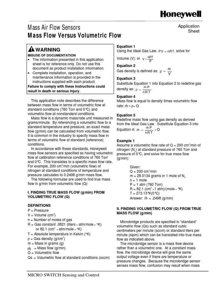 Mass Flow vs. Volumetric Flow Guide | PDF | Volume | Gases
