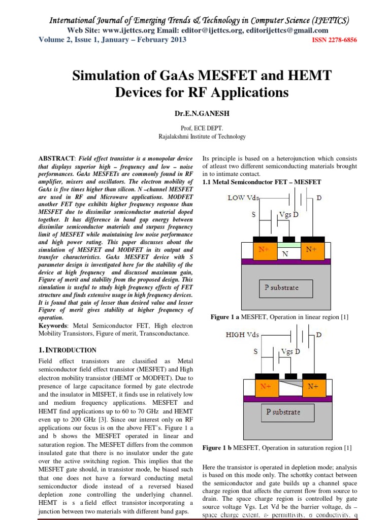 Simulation of GaAs MESFET and HEMT Devices for RF Applications | Field Effect Transistor ...