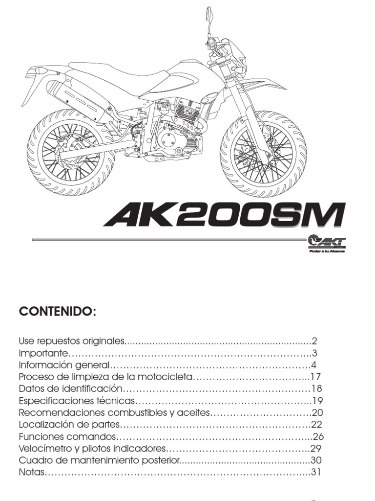 Manual de Taller AKT SM 200 | PDF | Motocicleta | Transmisión (Mecánica)