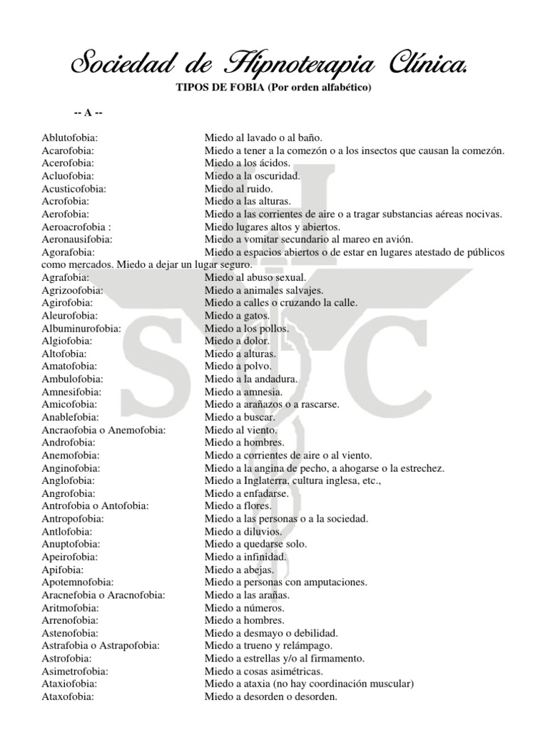 Diccionario de Fobias | PDF | Fobia | Trastorno de ansiedad