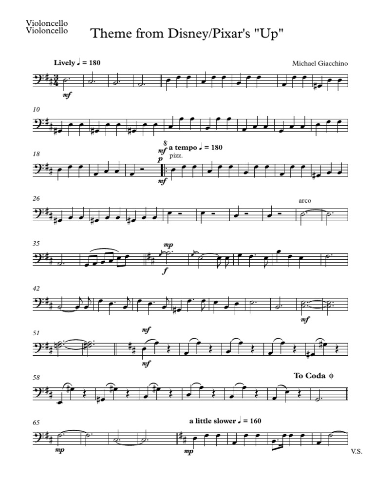 Theme From Disney Pixar's Up - Violoncello