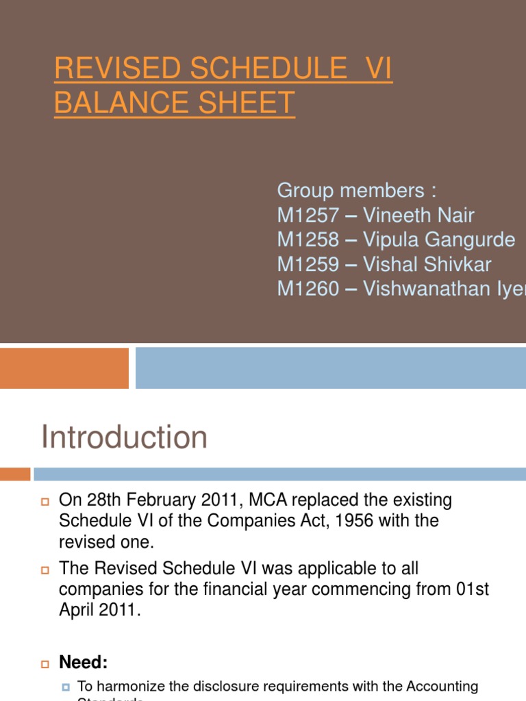 AFS Revised Schedule VI | PDF | Income Statement | Balance Sheet