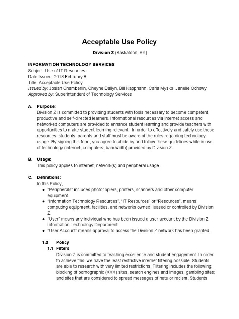 Acceptable Use Policy and Guidelines | PDF | Internet | Computer Security