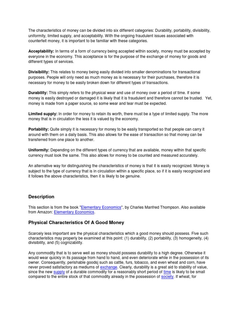 The Characteristics of Money | PDF | Currency | Money