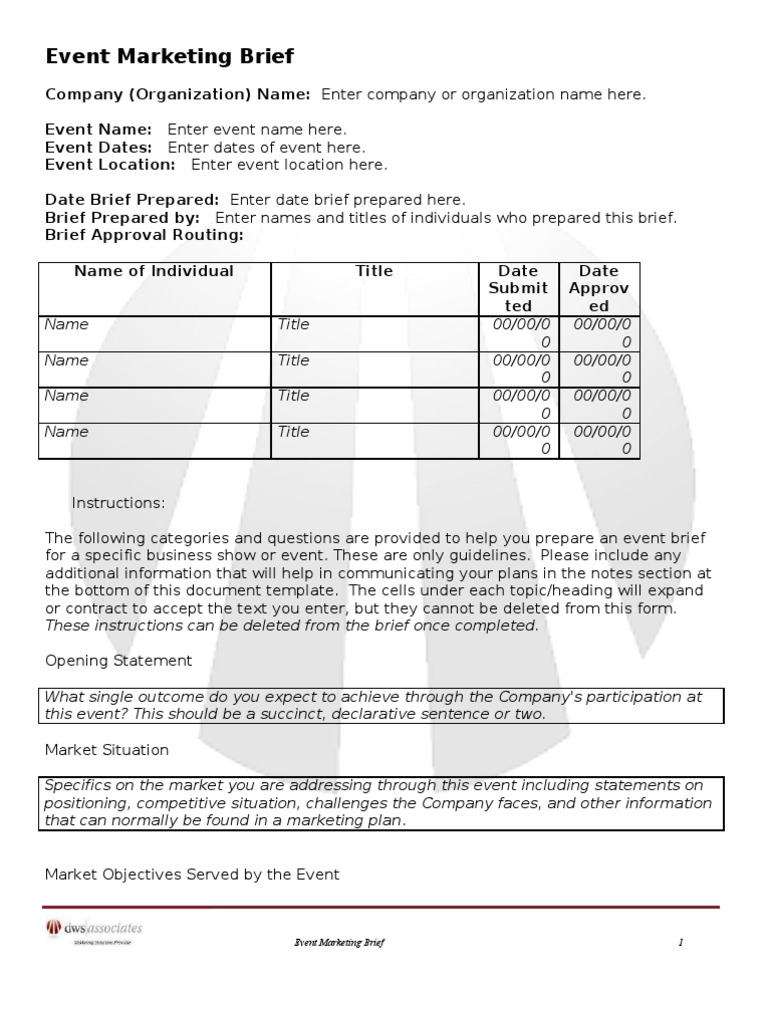 1061 Event Marketing Brief Template | PDF | Target Audience | Marketing