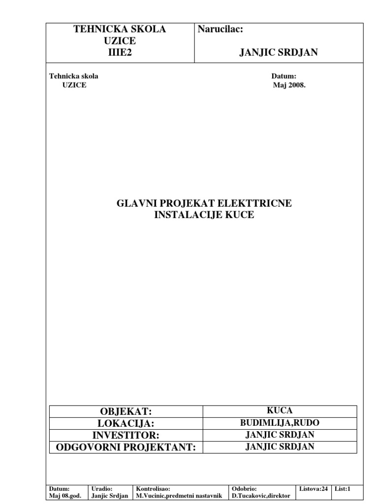 Primer Projekta Iz Elektricnih Instalacija | PDF