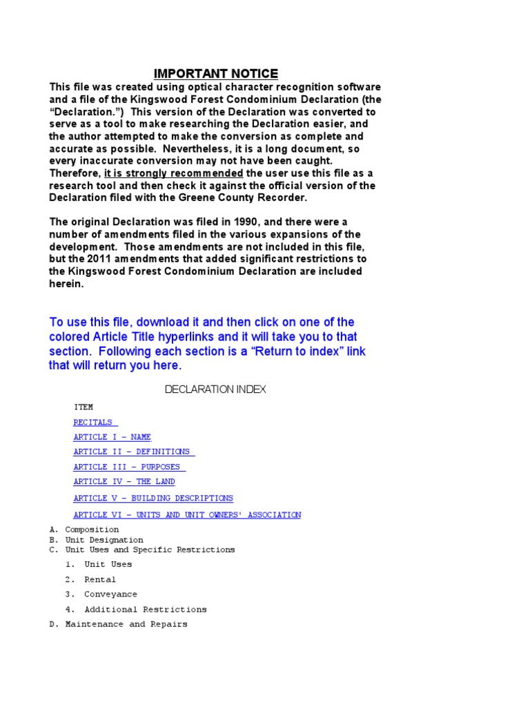 Important Notice: Declaration Index | PDF