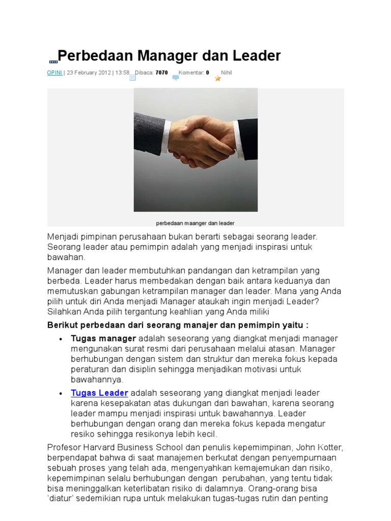 Perbedaan Manager Dan Leader | PDF