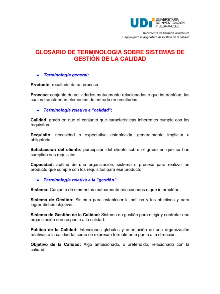 Gestión Calidad Sistema Términos | PDF | Gestión de la calidad ...