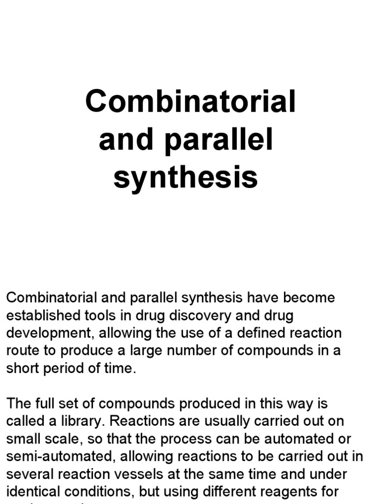 Combinatorial and Parallel Synthesis | PDF | Drug Discovery | Medicinal ...
