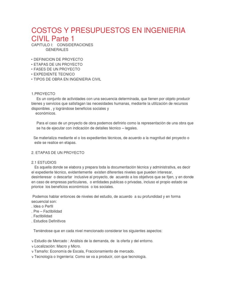 Costos y Presupuestos en Ingenieria Civil Parte 1 | PDF | Conflicto ...