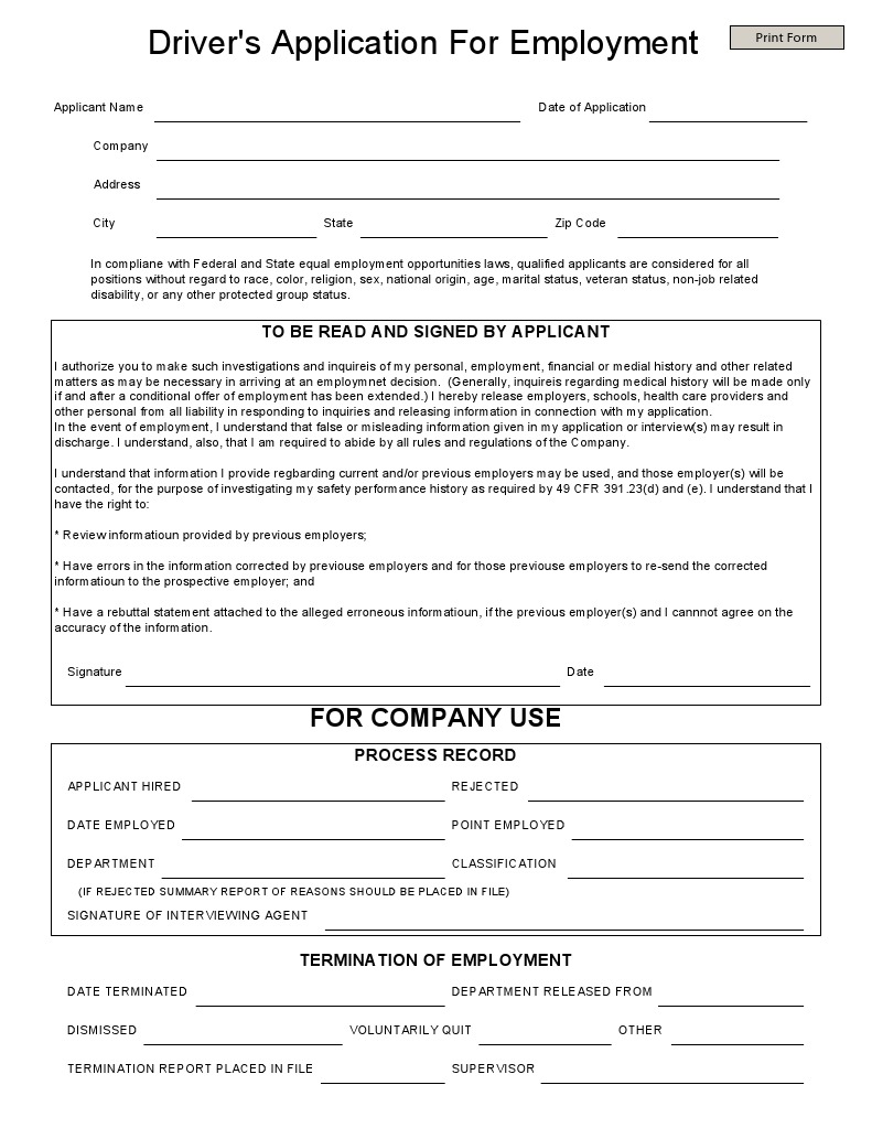 Driver Employment Application Form | PDF | Traffic Collision | Semi ...