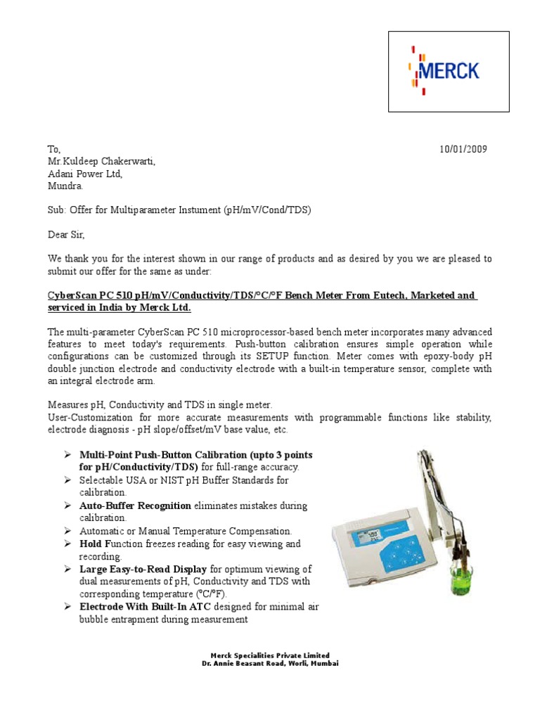 Merck Equipments For PH, Conductivity and Tds | PDF | Ph | Calibration